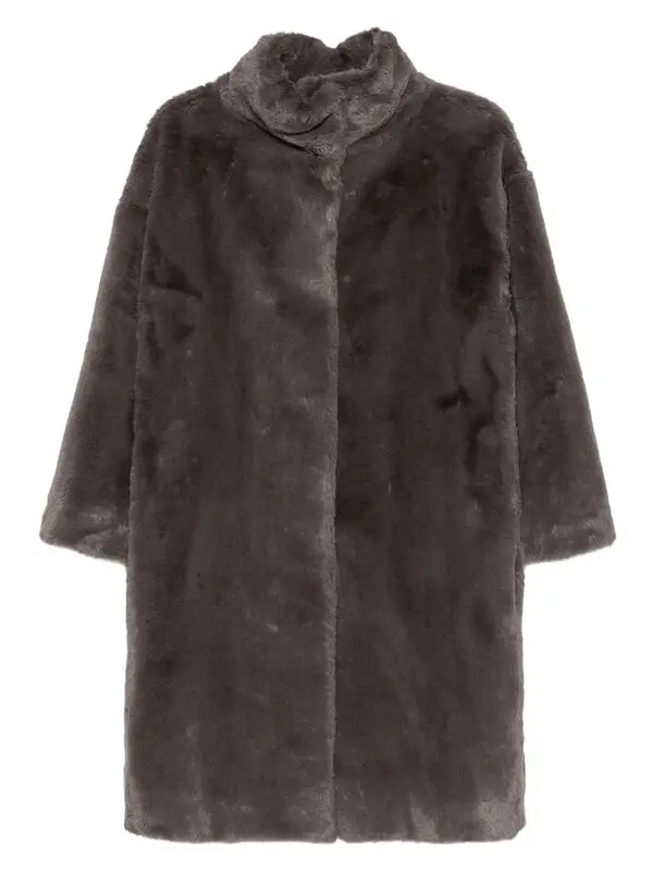 Herno High-neck Faux Fur Coat - Gray