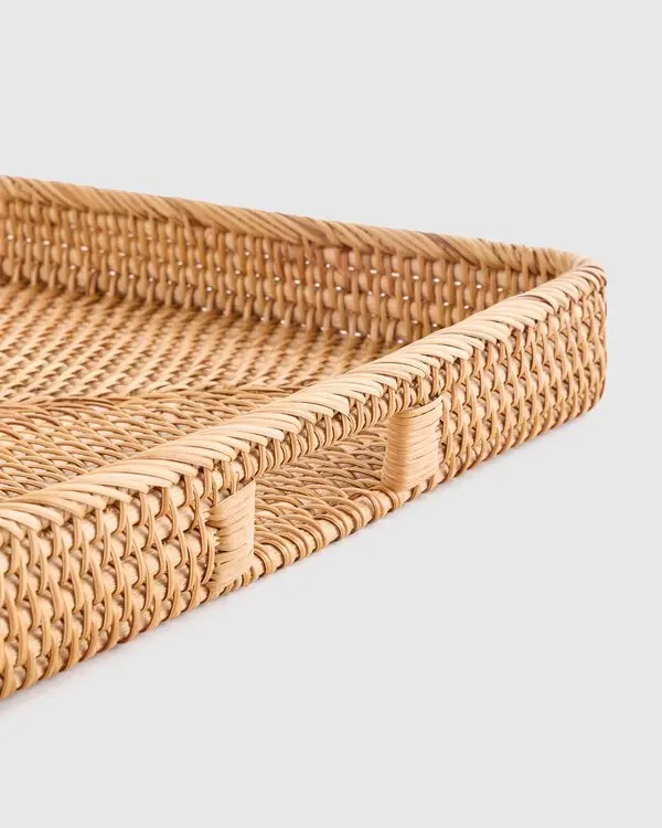 Quince Handwoven Rattan Rectangular Tray - Natural