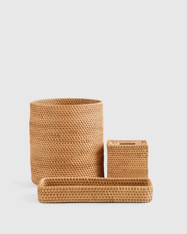 Quince Handwoven Rattan Bathroom Accessories Set - Natural