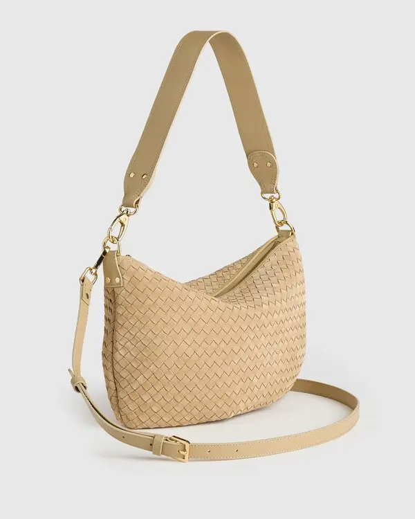 Quince Sloane Suede Handwoven Shoulder Bag - Sand