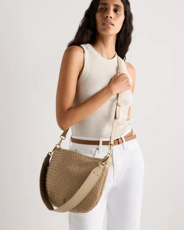 Quince Sloane Suede Handwoven Shoulder Bag - Sand
