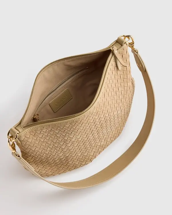 Quince Sloane Suede Handwoven Shoulder Bag - Sand
