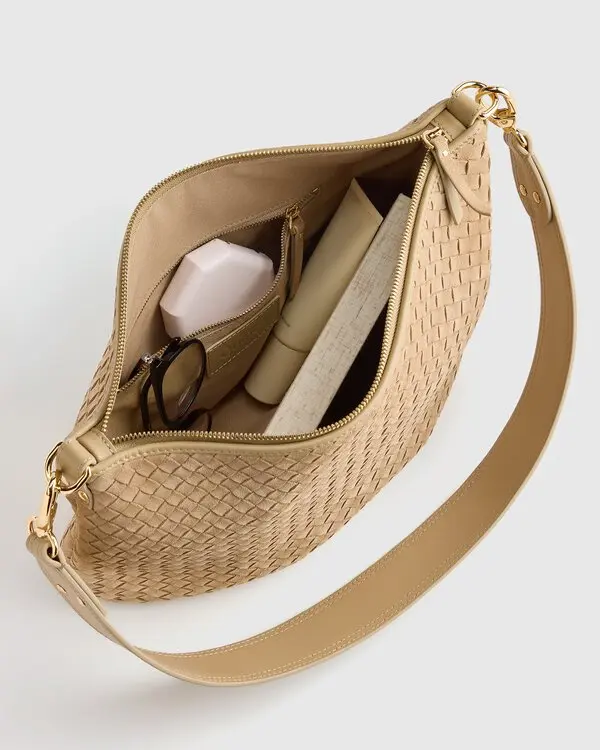 Quince Sloane Suede Handwoven Shoulder Bag - Sand