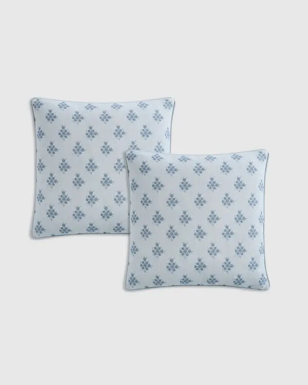 Quince Piped Block Print Cotton Pillow Cover - Light Blue
