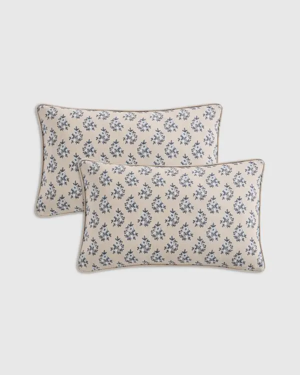 Quince Piped Block Print Cotton Pillow Cover - Natural