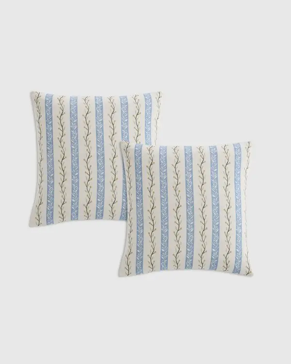 Quince Floral Vine Cotton Pillow Cover - Light Blue Stripe