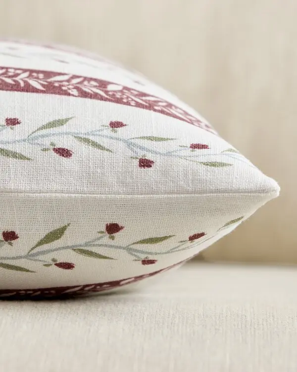 Quince Floral Vine Cotton Pillow Cover - Red Stripe