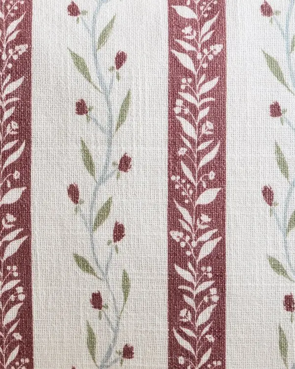 Quince Floral Vine Cotton Pillow Cover - Red Stripe