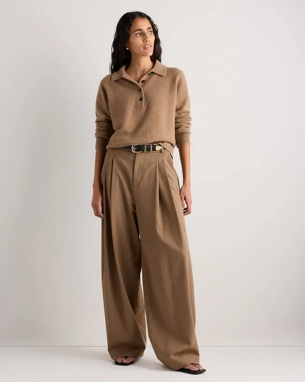 Quince Mongolian Cashmere Button Polo Sweater - Teak
