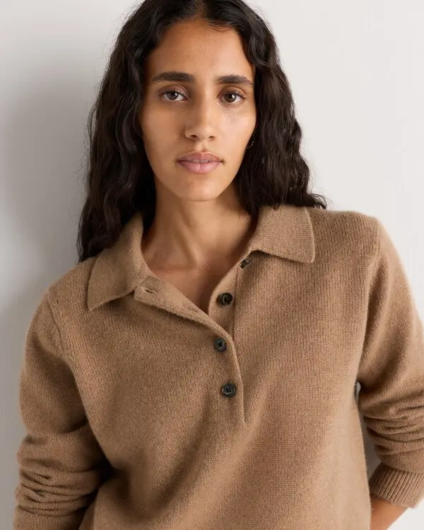 Quince Mongolian Cashmere Button Polo Sweater - Teak