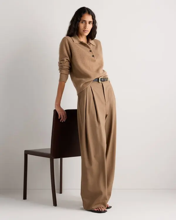 Quince Mongolian Cashmere Button Polo Sweater - Teak