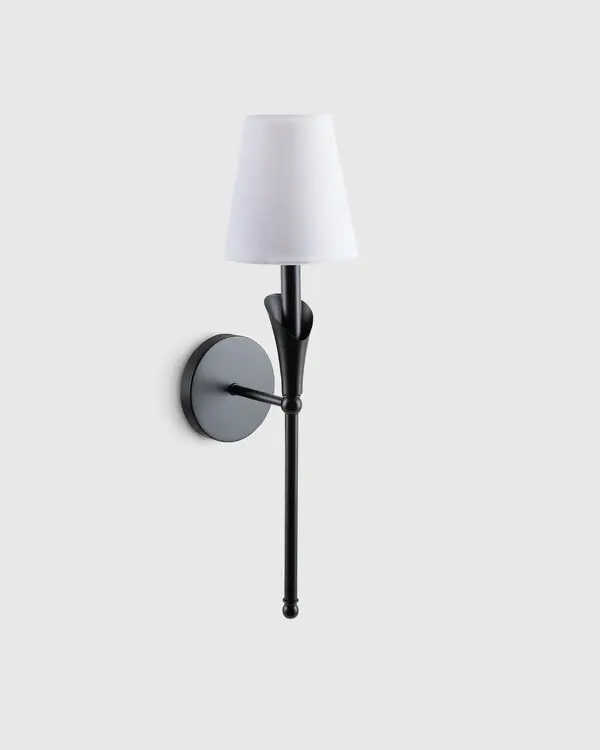 Quince Flora Iron Sconce With Linen Shade - Black