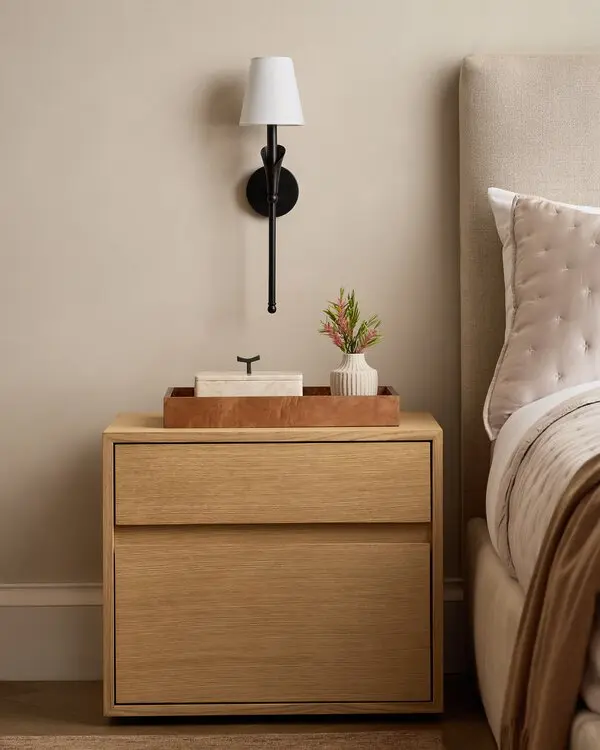 Quince Flora Iron Sconce With Linen Shade - Black