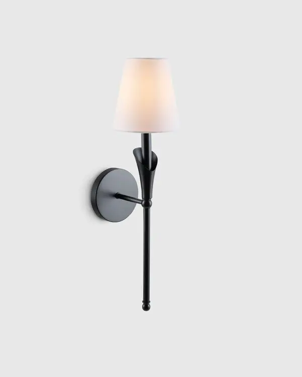 Quince Flora Iron Sconce With Linen Shade - Black
