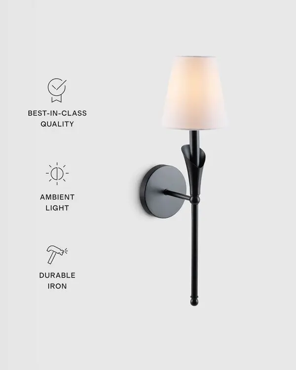 Quince Flora Iron Sconce With Linen Shade - Black