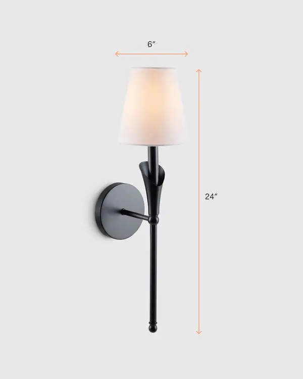 Quince Flora Iron Sconce With Linen Shade - Black