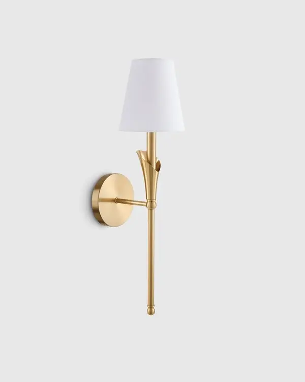 Quince Flora Iron Sconce With Linen Shade - Brass