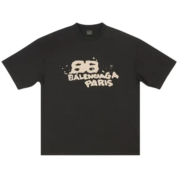 Balenciaga Hand Drawn Bb Icon Vintage T-shirt /beige - Black