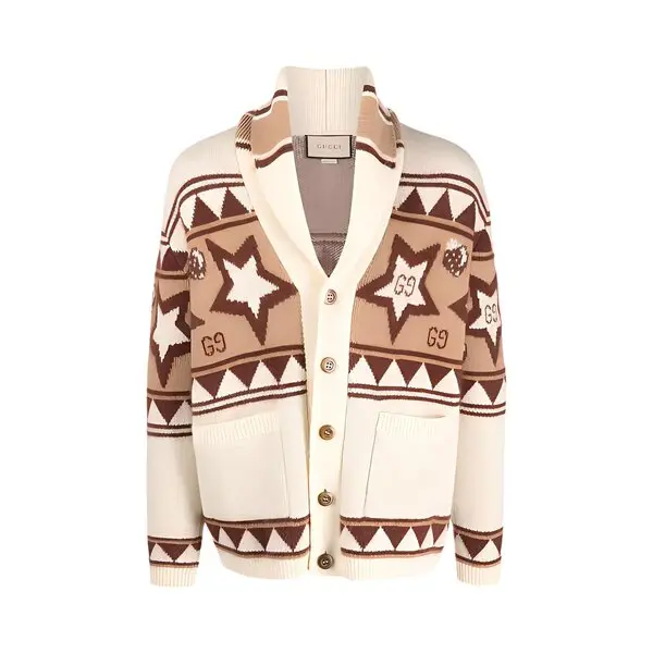 Gucci Star Motif Wool Cardigan 'ivory/camel - Cream