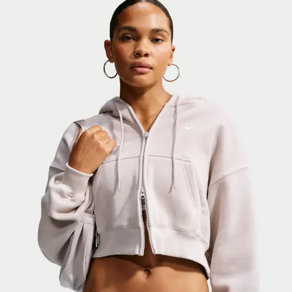 Nike Studio Fleece Oversized Cropped Full-zip Hoodie - Brown