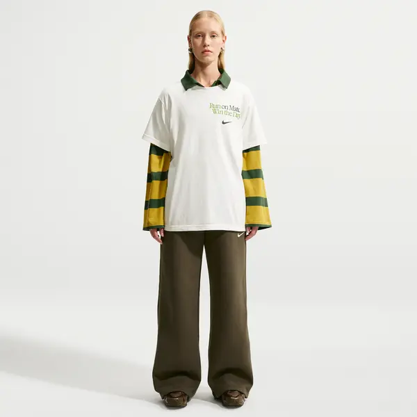 Nike Studio Fleece Medium Weight Mid-rise Wide-leg Pants - Brown