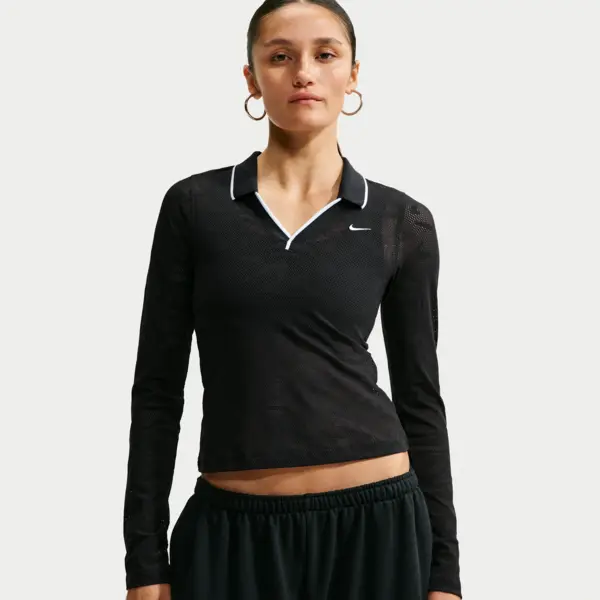 Nike Sportswear Chill Knit Tight Mod-cropped Long-sleeve Lace Top - Black