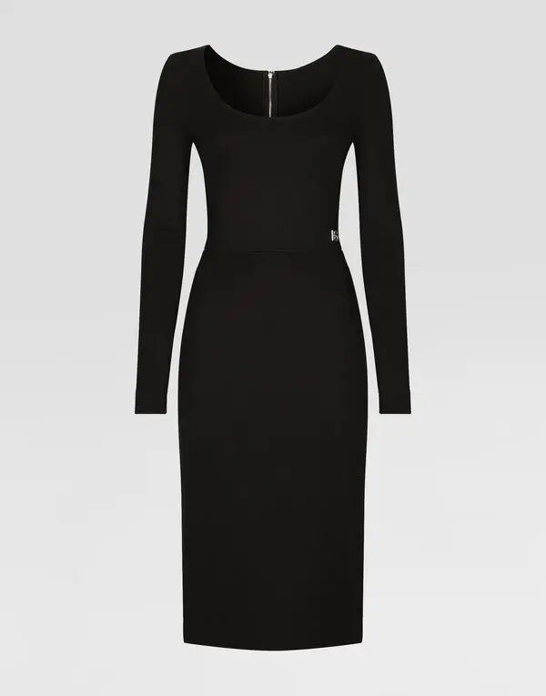 Dolce & Gabbana Milano Rib Calf-length Dress With Dg Logo - Black