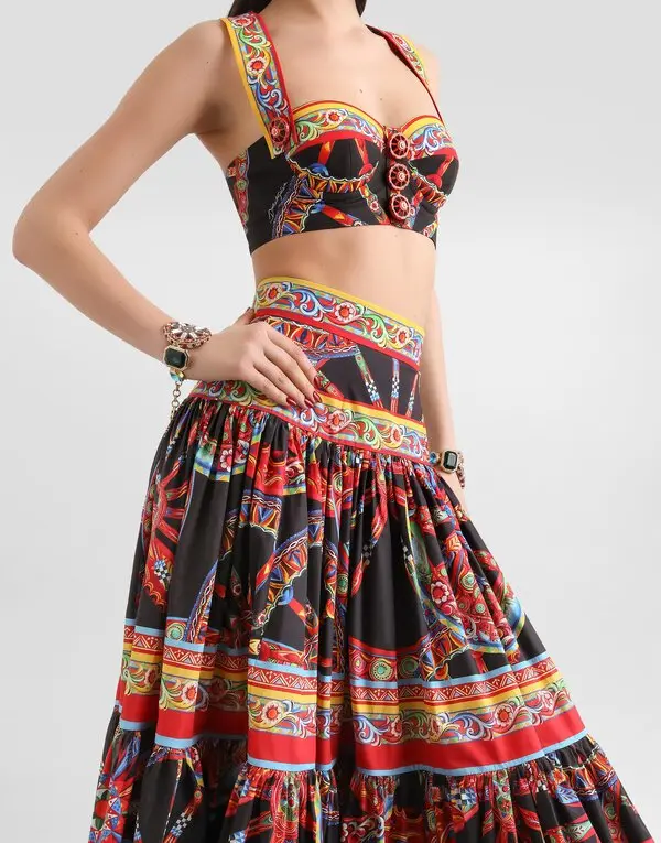 Dolce & Gabbana Carretto-print Poplin Long Skirt