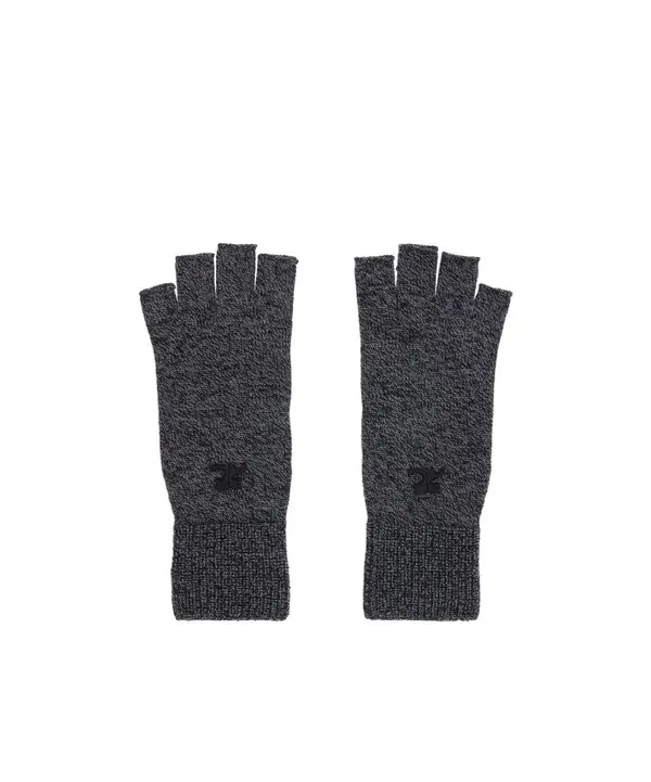 COURREGES Embroidered Ribbed Fingerless Gloves - Black/grey