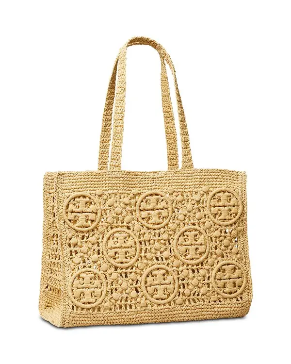Tory Burch Monogram Crochet Straw Tote Bag