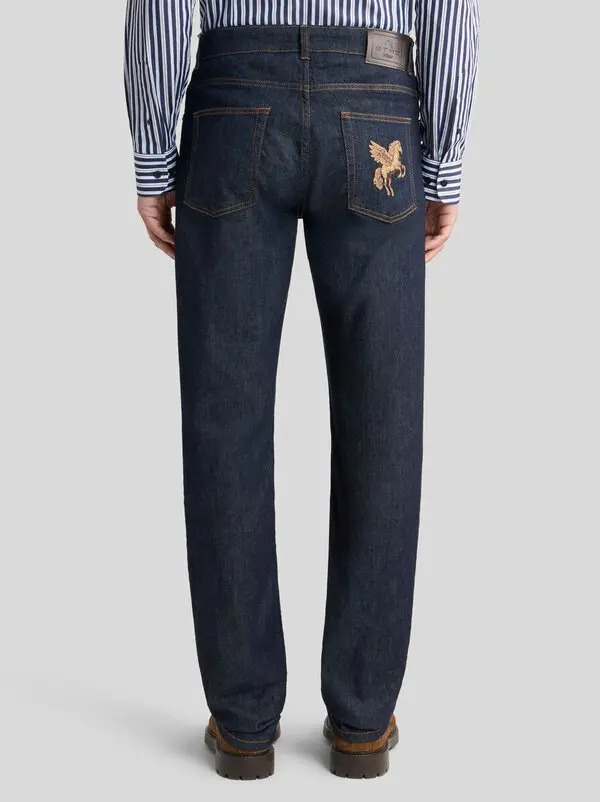 Etro Regular-fit Cotton Denim Jeans With Pegaso Embroidery