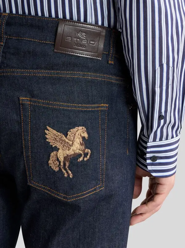 Etro Regular-fit Cotton Denim Jeans With Pegaso Embroidery