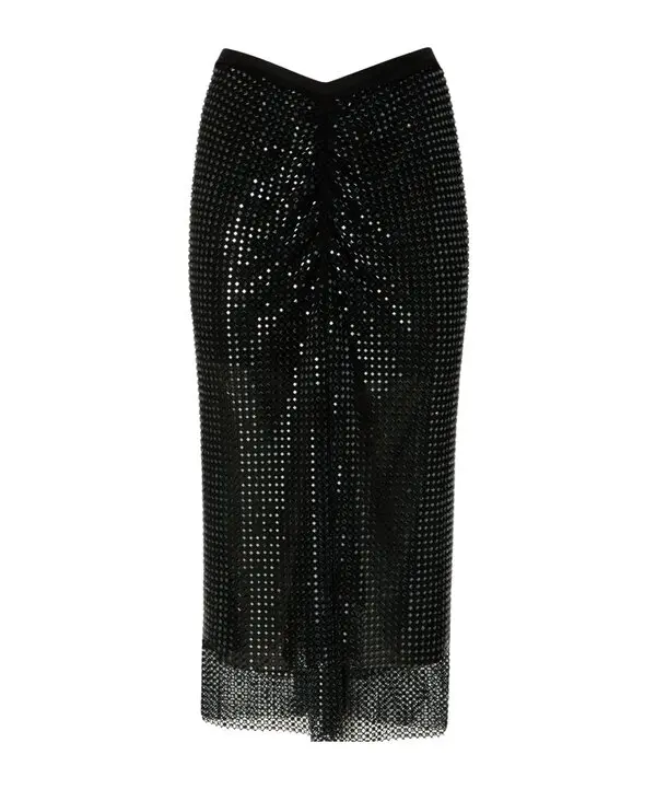 Pinko Mesh-effect Calf-length Skirt With Rhinestones