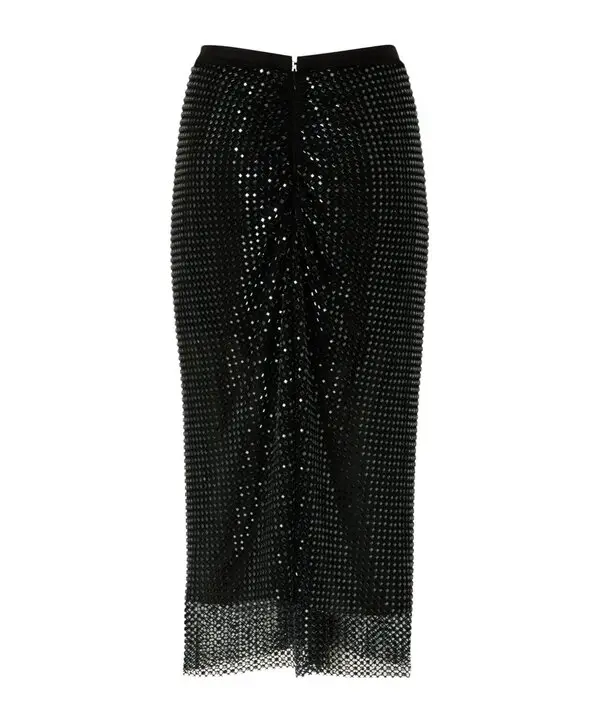 Pinko Mesh-effect Calf-length Skirt With Rhinestones