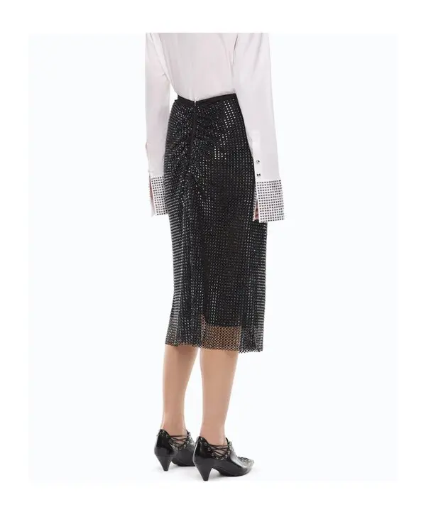 Pinko Mesh-effect Calf-length Skirt With Rhinestones