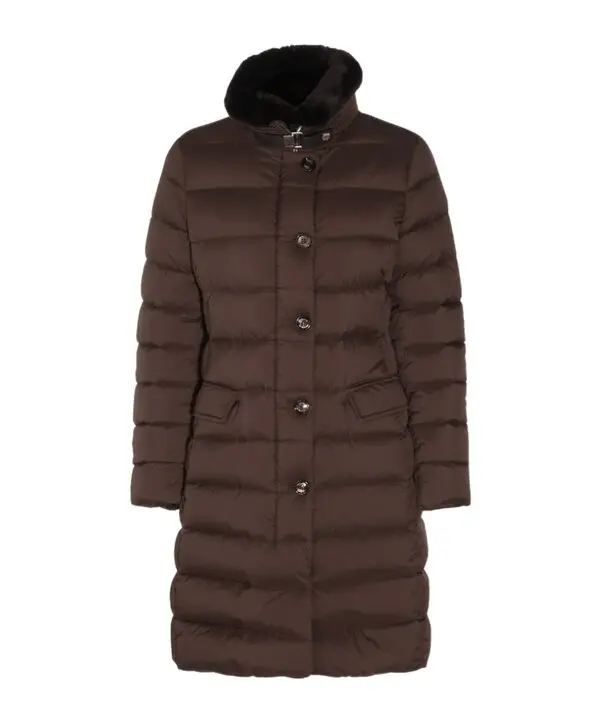 MOORER Hooded Quilted Long Coat - Wood