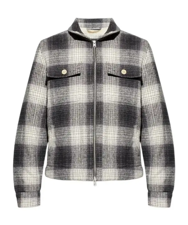 ALLSAINTS Plaid Zip-up Jacket With Buckle Pockets - Gray