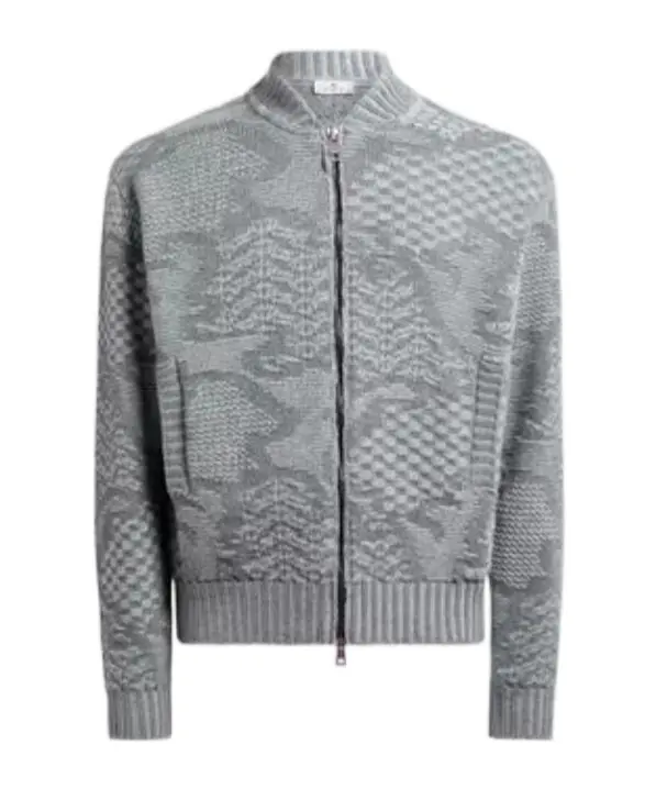 Etro Knit Wool-blend Bomber Jacket With Motif - Grey