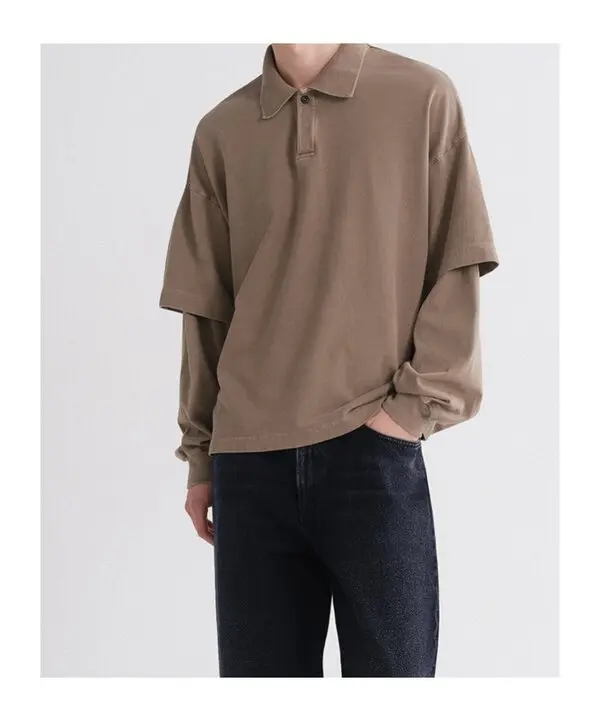 AGOLDE Layered Long Sleeve Polo Shirt - Brown