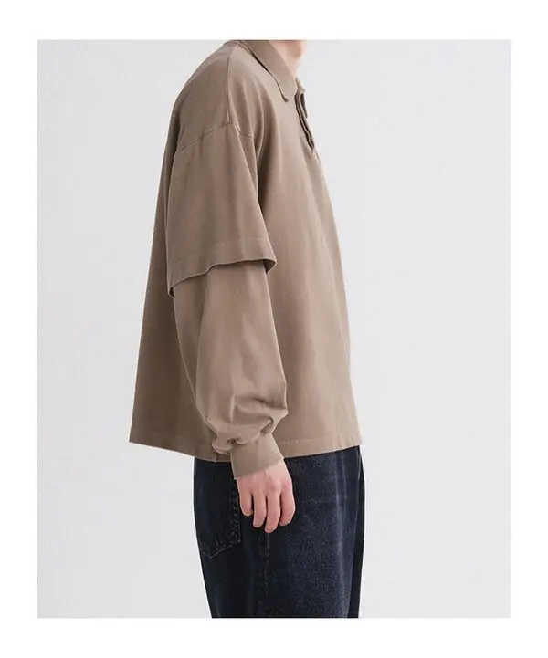 AGOLDE Layered Long Sleeve Polo Shirt - Brown