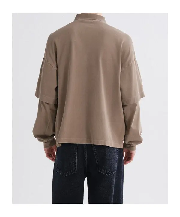 AGOLDE Layered Long Sleeve Polo Shirt - Brown