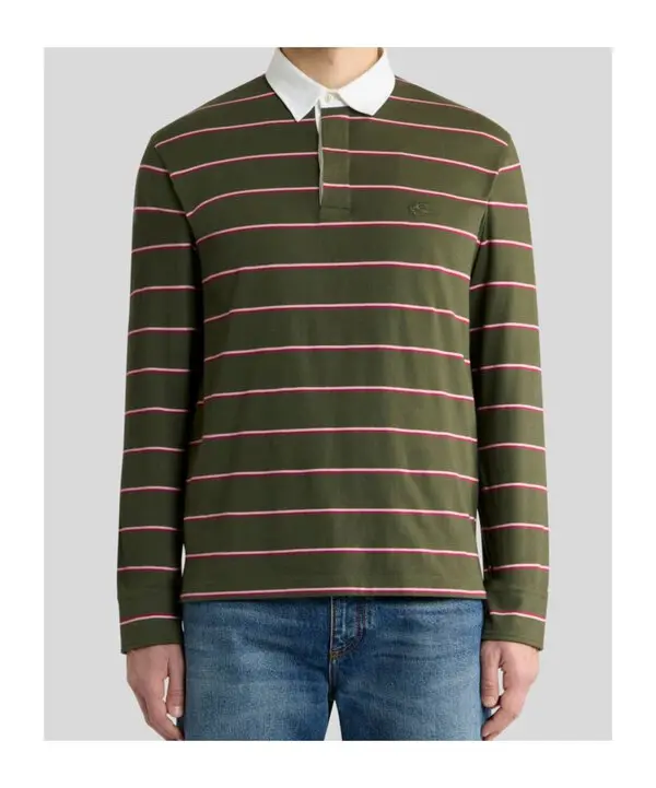 Etro Long-sleeved Cotton Polo Shirt With Shirt Collar And Striped Motif