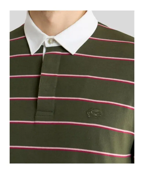 Etro Long-sleeved Cotton Polo Shirt With Shirt Collar And Striped Motif