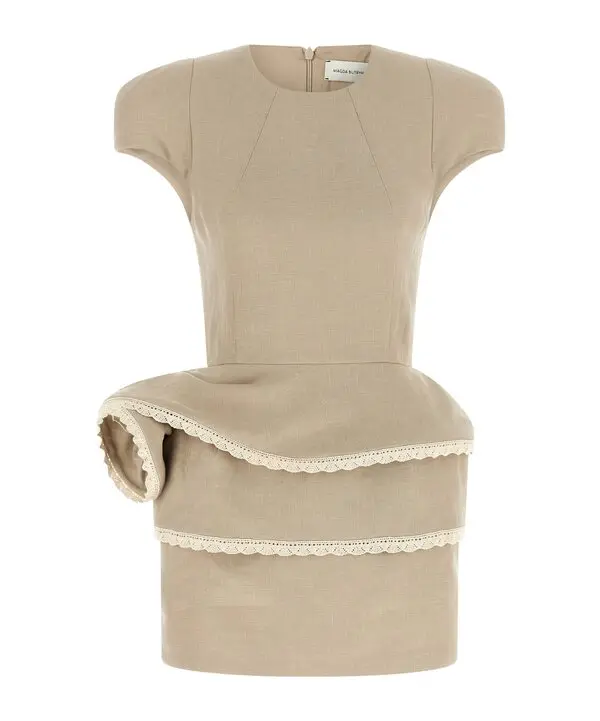 Magda Butrym Peplum Mini Dress With Rosette Detail - Beige