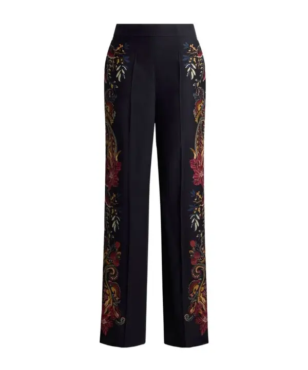 Etro Silk Trousers With Placed Floral Paisley Print