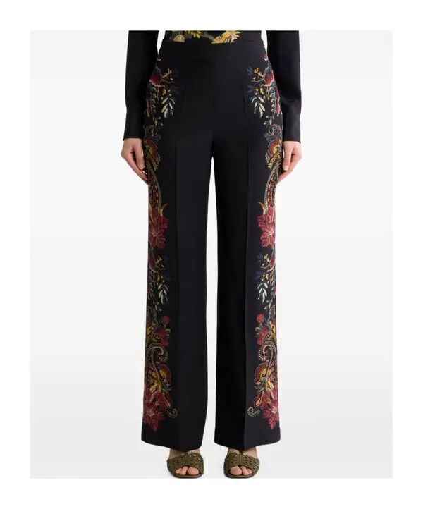 Etro Silk Trousers With Placed Floral Paisley Print