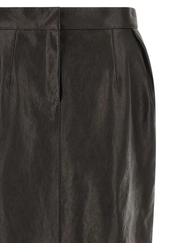 Magda Butrym Leather Pleated Midi Skirt