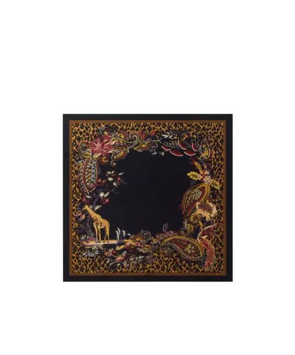Etro Silk Twill Scarf With Leopard And Paisley Motif - Black