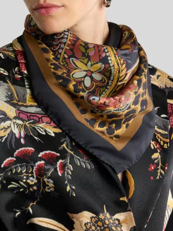 Etro Silk Twill Scarf With Leopard And Paisley Motif