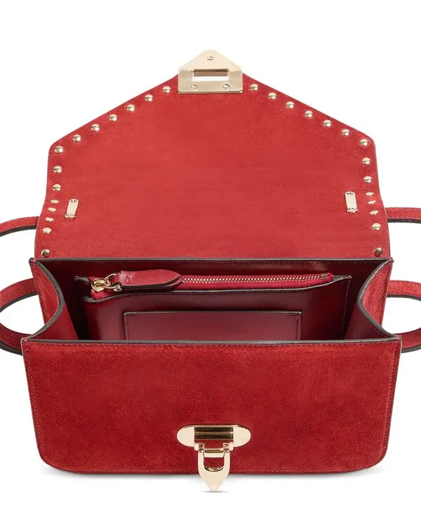 Valentino Garavani Small Studded Suede Shoulder Bag - Red